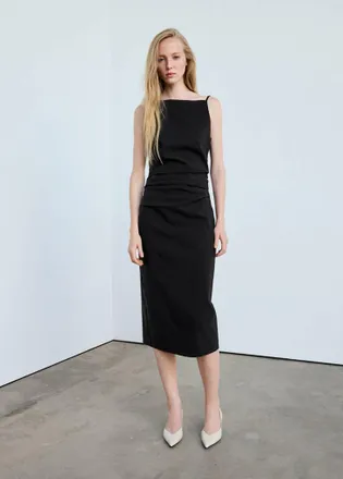 Mango Asymmetrisches Midikleid mit Drapierung schwarz - Damen - XS - MANGO