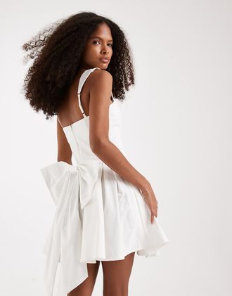 Tfnc Robe de mari&eacute;e courte pliss&eacute;e style corset avec noeud dans le dos - Ivoire-Blanc