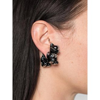 Yvmin Crystal Cat Motif Earrings - Black