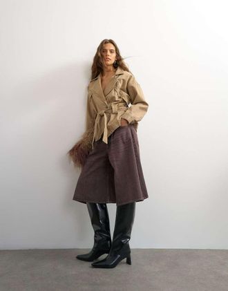 Topshop X Cara Denim-Ultraweit-Culotte mit Falten in Taupe-Rosa