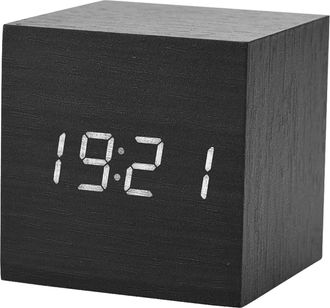 Dioche Digitaluhr, Würfel Wecker 6x6x6cm, Holz Elektronische Digital Alarm Schreibtisch Uhr Temperatur LED Display Voice Control Schwarz