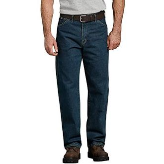 Dickies Jean de Charpentier pour Homme, Coupe d&eacute;contract&eacute;e, d&eacute;lav&eacute; &agrave; la Pierre, Teint&eacute; Heritage Kaki., 30 W/32 L