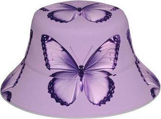 Generic Chapeau De Godet Impression Papillon D&eacute;grad&eacute; Violet Dr&ocirc;le Seau Chapeau Pliable &Eacute;t&eacute; Bonnet De Soleil, pour De P&ecirc;che, La Randonn&eacute;e, Le Camping, 56-58cm