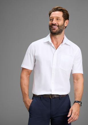 Man's World Kurzarmhemd MANS WORLD, Herren, Gr. 47/48 (XXXL), N-Gr, wei&szlig; (wei&szlig;, leicht transparent), Obermaterial: 55% Baumwolle, 45% Polyester, unifarben, Basic,