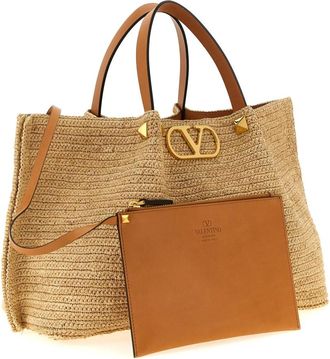 Valentino Garavani Femme, Sacs, Beige, Taille: ONE Size VLogo Medium Raffia Tote