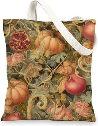 Generic Sacs fourre-tout en toile à motif floral - Réutilisables - Vintage - Légers et lavables - Pour salle de sport, extérieur, voyage, plage - 33 x 38 cm