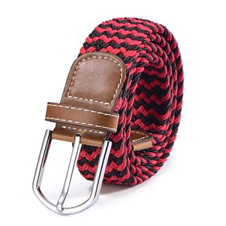 DonDon Stoffgürtel Stretchgürtel geflochten und elastisch Gürtel für Damen und Herren Länge 100 cm bis 130 cm schwarz-rot