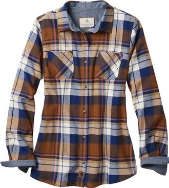 Legendary Whitetails Cottage Escape Flannel Long Sleeve and Solid Color Clothes for Women, Fitted Button Down Manches Longues, Plaid Bleu Roi, Taille XL Femme