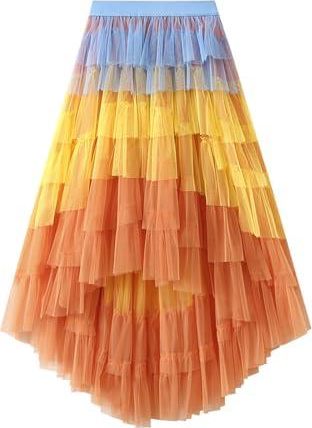 Generic Jupe tutu longue pour femme - Taille &eacute;lastique - Style classique - Couleur d&eacute;grad&eacute;e - Jupe de bal de fin dann&eacute;e, de sortie d&eacute;contract&eacute;e - Couleur pure