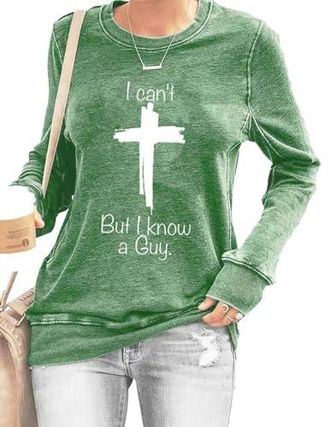 Generic T-shirt graphique &agrave; manches longues avec inscription &laquo; I Cant But I Know A Guy Cross &raquo; pour femme - Automne et hiver, Vert, 3XL