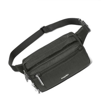 Baggallini Damen Securtex Anti-Theft Belt Bag 8.8x5.5 Crossbody Fanny Pack for Women RFID Wallet Locking Zipper Travel Purse Gürteltasche, Dunkelgrau