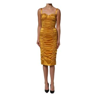 Dolce & Gabbana Figurbetontes Etuikleid mit Raffungen in Midi-L&auml;nge - - Dresses - Damen - Gelb - XS