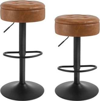 Woltu Tabourets Bar, Lot de 2 Tabourets Haut, Tabourets Pivotants à 360°, Tabourets Modernes avec Repose-Pieds pour Cuisine, Salle à Manger, Bar, Similicuir