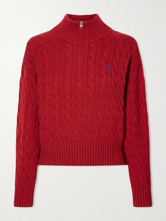 Polo Ralph Lauren Pullover Aus Baumwolle In Zopfstrick Mit Stehkragen Und Stickerei - Rot