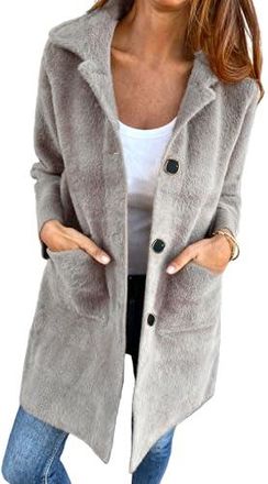 Generic Womens Coats for Winter Notch Lapel Double Breasted Wool Blend Mid Long Pea Trench Coat Winter Outwear Silver Gray 4X Large