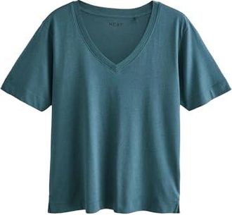 Next Femme T-Shirt Coupe Large à col en V en Modal Bleu Sarcelle L