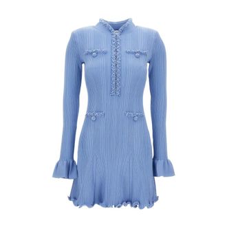 Self Portrait Femme, Robes, Bleu, Taille: 42 FR Mini Robe en Tricot avec Garniture de Perles