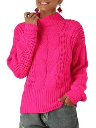 Generic Pull dautomne 2023 &agrave; col montant pour femmes, coupe d&eacute;contract&eacute;e, manches longues, tricot c&ocirc;tel&eacute;, taille L, pour le quotidien, le travail et les vacan