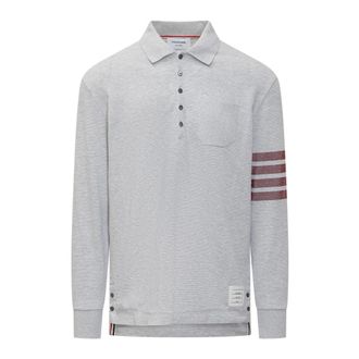 Thom Browne Homme, Tops, Gris, Taille: S Polo en Piqu&eacute; de Coton avec 4-Barres