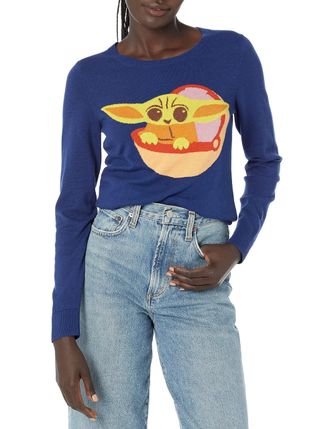 Amazon Essentials Disney | Marvel | Star Wars Damen Leichte Pullover mit Rundhalsausschnitt, Star Wars Grogu - Womens, XXL
