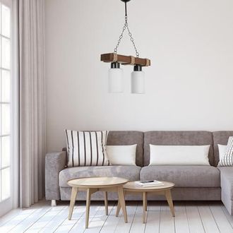 Opviq Industrial Rustic Chandelier, Wooden Body, Adjustable Height, 18 cm Diameter, 70 cm Height, E27 Socket, White Finish | Perfect for Southwestern & Coun