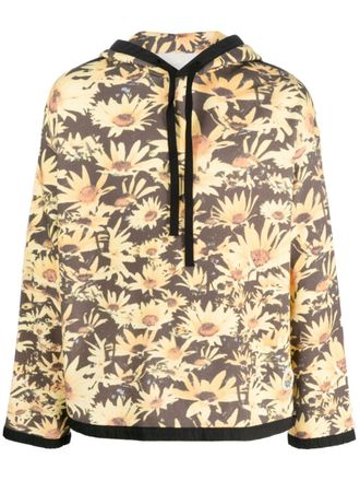Jil Sander hoodie fleuri &agrave; lien de resserrage - Jaune