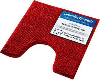 WohnDirect WC Vorleger mit Ausschnitt 45x45 cm Rot - Weiche Toilettenmatte f&uuml;r Stand-WC - Hochflor Badematte Saugstark & Bodenschonend (Versand aus DE)