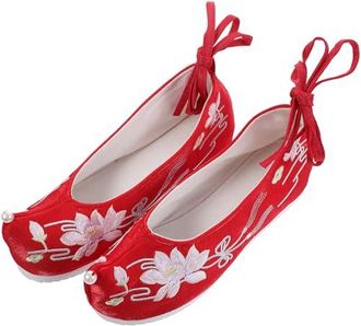 Beaupretty Chaussures Brod&eacute;es Style Chinois pour Femme Talons Compens&eacute;s Cach&eacute;s Tissu Brod&eacute; Rouge Pointure 37 Chaussures Vintage Confort L&eacute;ger pour Printemps