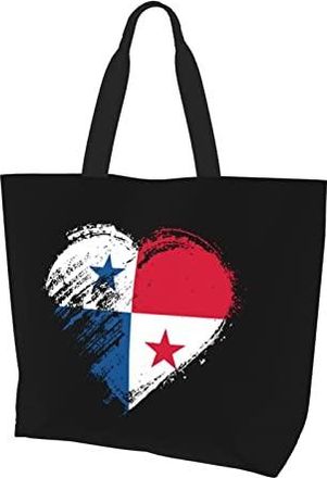 AOOEDM Panama Flag Heart Ladies Canvas Tote Sac &agrave; provisions r&eacute;utilisable