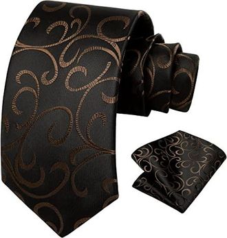 Hisdern Noir Or Cravate de Mariage Hommes Floral Paisley Cravates