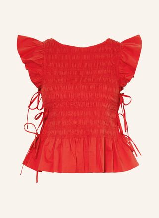 Ganni Blusenshirt Mit Volants rot