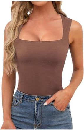 Generic D&eacute;bardeur de course &agrave; pied &agrave; col carr&eacute; pour femme - Sans manches - Coupe ajust&eacute;e - Coupe ajust&eacute;e - Pour entra&icirc;nement d&eacute;t&eacute; - Pour les sorties athl&eacute;tiqu