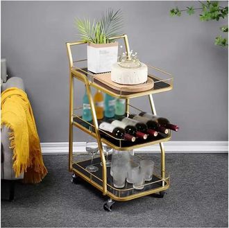 Generic K&uuml;chenwagen, K&uuml;chenwagen, Barwagen, 3-stufiges Ablagetablett mit Griff, rollender Getr&auml;nkewagen, mobiler Bar-Servierwagen, wei&szlig;es Marmorholz und Golde