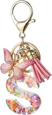 Generic Porte-cl&eacute;s en r&eacute;sine paillet&eacute;e 26 lettres avec papillon pompon porte-cl&eacute;s crochet, s, taille unique