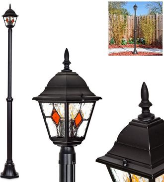 HOFSTEIN Kandelaber Naofe, Au&szlig;enwegeleuchte aus Metall/Glas in Schwarz/Klar/Orange, Wegebeleuchtung 196 cm, 1 x E27, IP44, Wegeleuchte im Vintage-Design f&uuml;r Ga