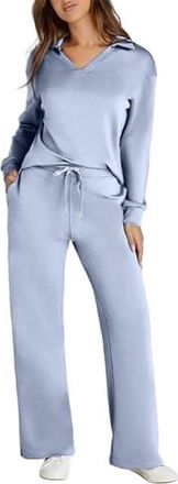 Generic Survêtement 2 pièces pour femme, ensemble de vêtements de sport tendance, ensemble de vêtements de sport coordonné ensembles de couleur unie, pull, pa