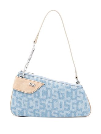 GCDS sac port&eacute; &eacute;paule en jean &agrave; logo - Bleu