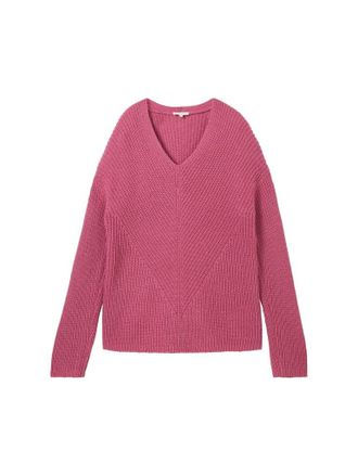 Tom Tailor Tom Tailor Damen RIPP Strickpullover mit V-Ausschnitt, 35895 - Pink Velvet Melange, M