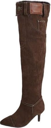 Generic Bottes Hautes Femme R&eacute;tro en Daim Talons Hauts Aiguille Bout Pointu Bottes Hautes Genou Tendances Femme Chaussures D&eacute;contract&eacute;e Automne Hiver 38