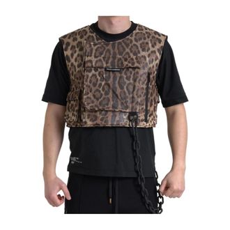 Dolce & Gabbana Leopard Seiden&auml;rmelloses Sportswear-Top - - Jackets - Herren - Braun - S