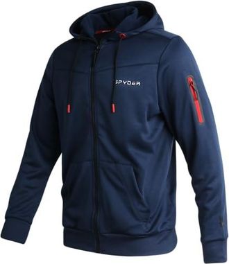 Spyder Sweat à capuche en polaire Performance Tech pour homme - Veste dentraînement à fermeture éclair intégrale pour homme (S-XL), bleu marine, Medium