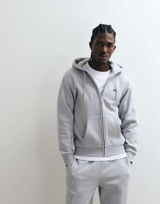 Lacoste Hoodie mit Rei&szlig;verschluss und Logo in Grau