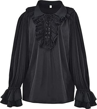 Generic T-shirt pour femme - Couleur unie - D&eacute;contract&eacute; - &Eacute;l&eacute;gant - Manches longues - Style gothique - Avec volants, Noir, L