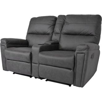 Hhg 2er Kinosessel HHG 371, Relaxsessel Fernsehsessel Sofa, Nosagfederung Getr&auml;nkehalter Fach Stoff/Textil dunkelgrau