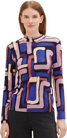 Tom Tailor Damen Basic Langarmshirt mit Muster, black abstract design, M