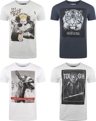 Riverso Herren T-Shirt RIVFritz 4er Pack Fotodruck Rundhals Kurzarm Shirt Regular Baumwolle Tierdruck Blau Weiß Grau Grün 3XL, Größe:3XL, Farbe:Farbmix 6