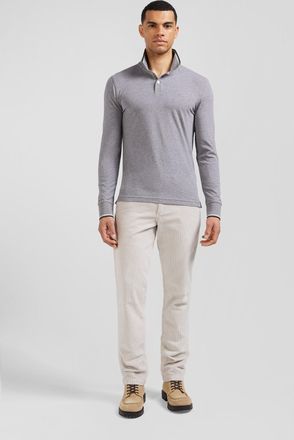 Eden Park Polo Manches Longues Gris En Coton Stretch Finitions Ray&eacute;es
