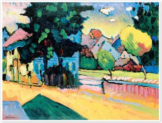 Posterlounge Murnau - Landschaft mit grünem Haus Poster von Wassily Kandinsky 70 x 50 cm Bunt Wandbilder Wanddeko