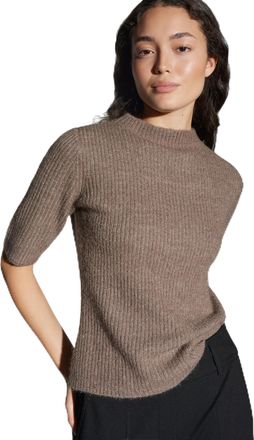 OPUS Damen Pullover | PEDGI Slim Rippstrickpullover mit Lurexgarn warm Taupe, 42