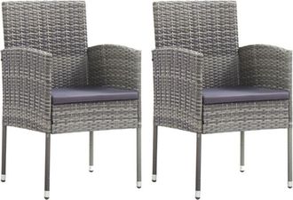 vidaXL Gartenst&uuml;hle mit Kissen in Dunkelgrau 2 Stk. Grau Polyrattan Vidaxl